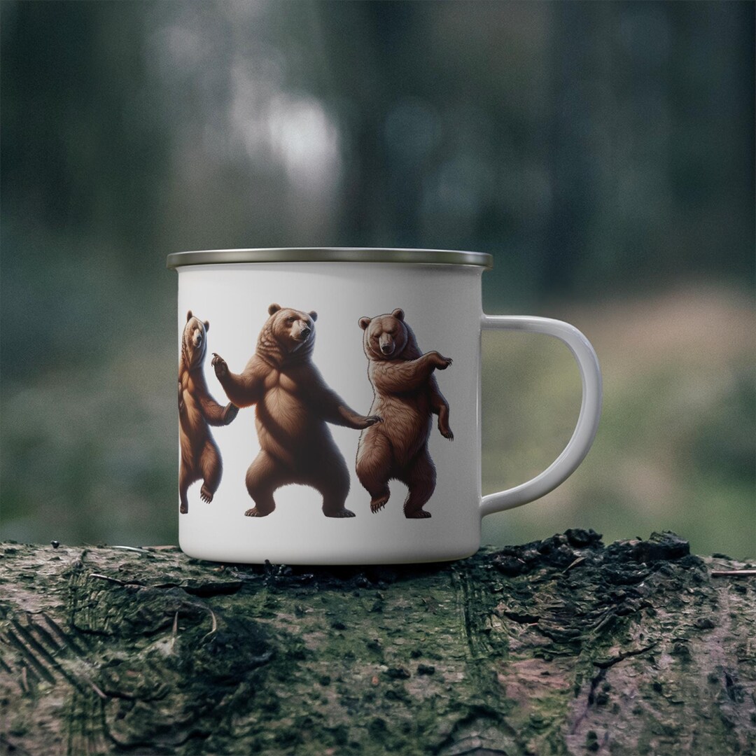 Otto the Chill Grizzly Bear and Friends Dancing Mug Enamel Camping 12 ...