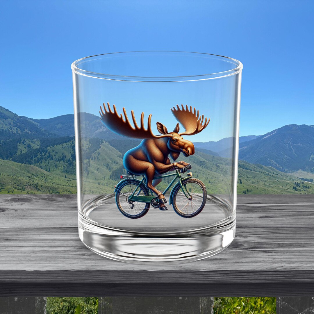 Moose Riding Bike 10 Oz Rocks Glass Made in the USA Whiskey Cocktail ...