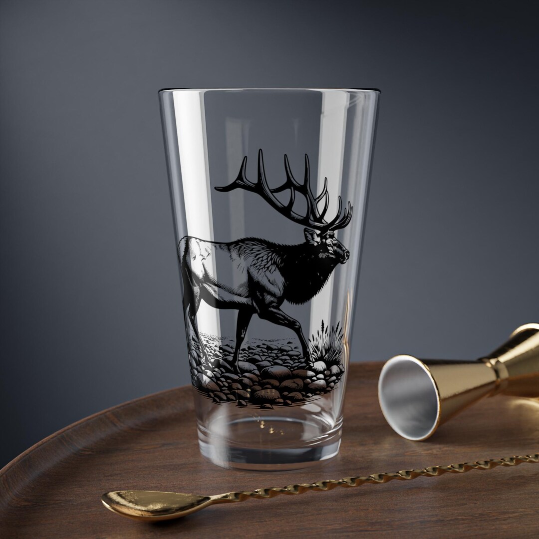 Bull Elk on the Rocks 16 Oz Mixing Glass Pint Beer Pub Glass Top Rack ...