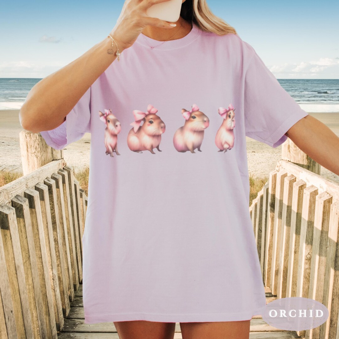 Capybaras Tshirt Capybara and Pink Bows Comfort Colors Garment Dyed T ...