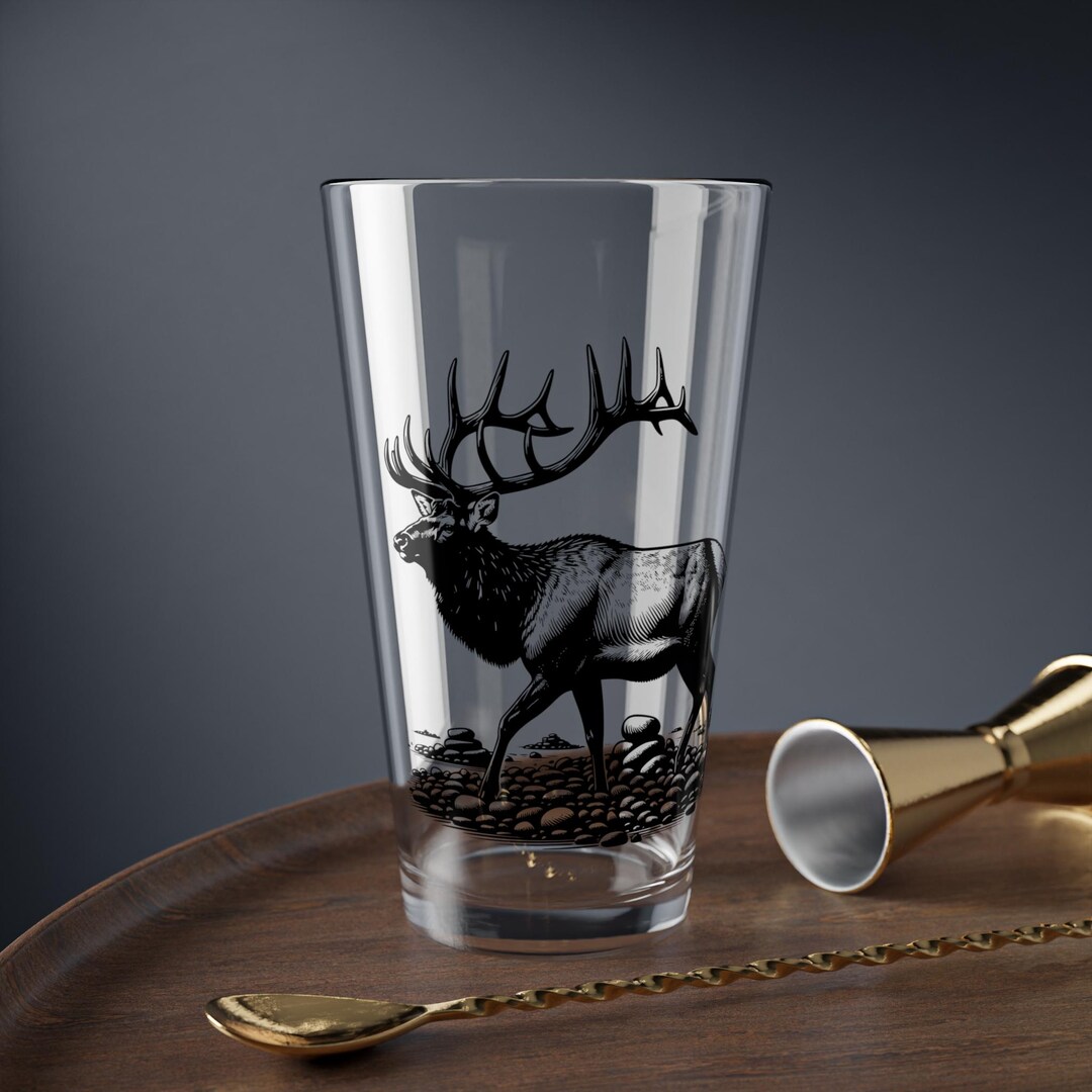Bull Elk on the Rocks 16 Oz Mixing Glass Pint Beer Pub Glass Top Rack ...