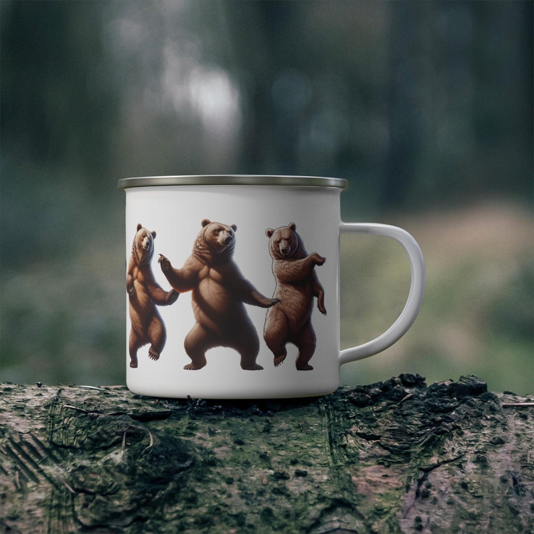 Grizzly Bears Dancing 12 Oz Lightweight Stainless Steel Enamel Camping ...