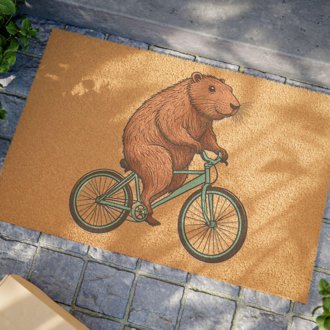 Connie the Adventurous Capybara Riding Bike 24 X 16 Coconut Fiber ...