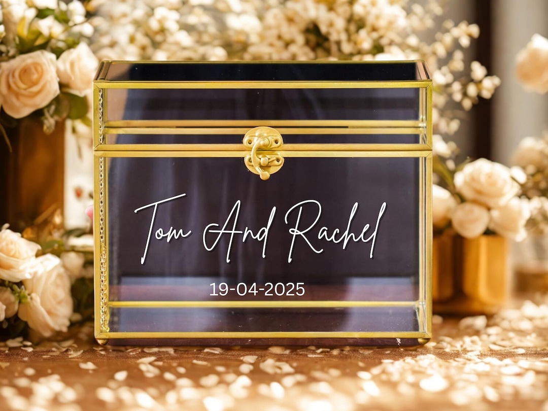 Personalized Wedding Card Box: Gold Glass Wishing Well, Custom Acrylic ...