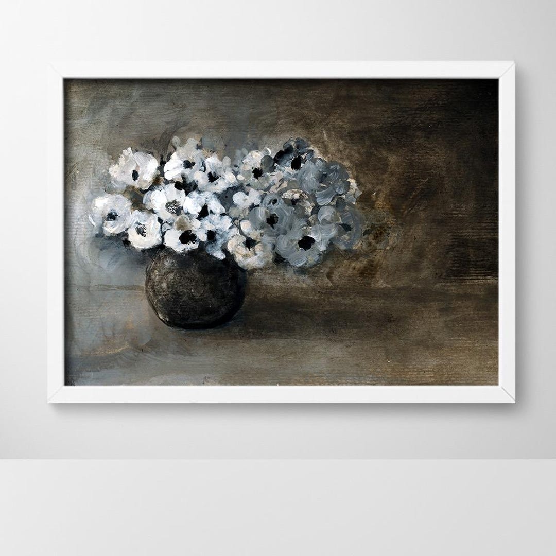 Beige Whisper Vase Art Print: Abstract Floral Still Life on Archival ...