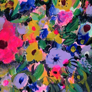 Spring Escape Art, Mixed Media Flower Illustration, Modern Wall Art ...