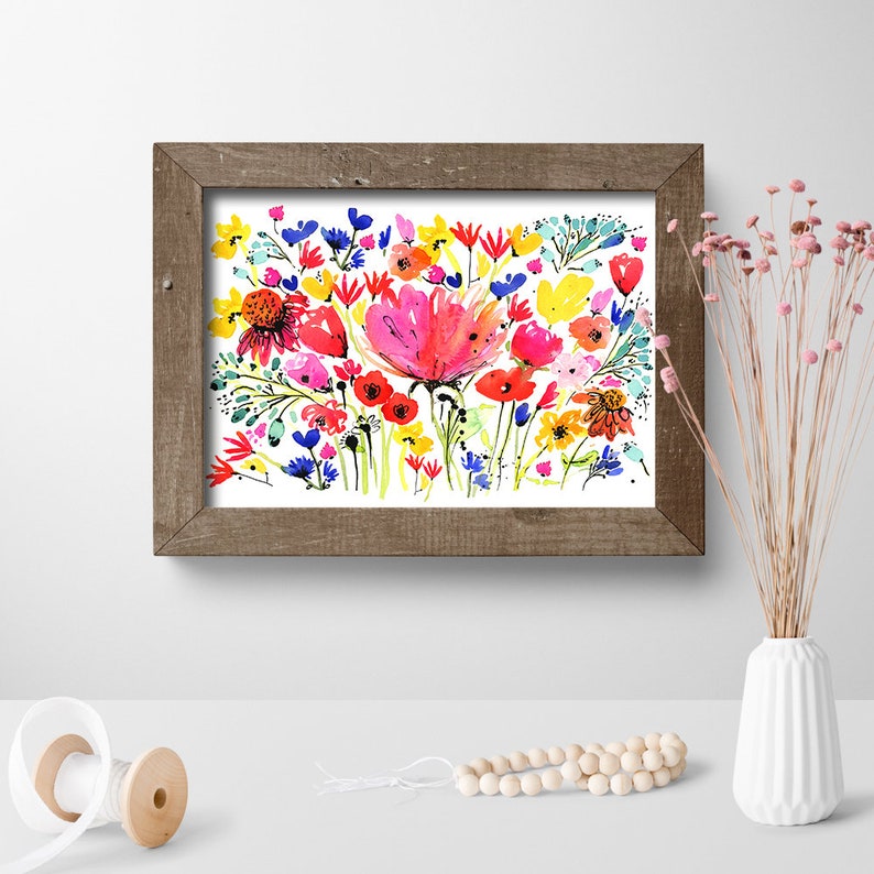 Abstract Flower Field Art Print: Colorful Watercolor Floral Garden - Etsy