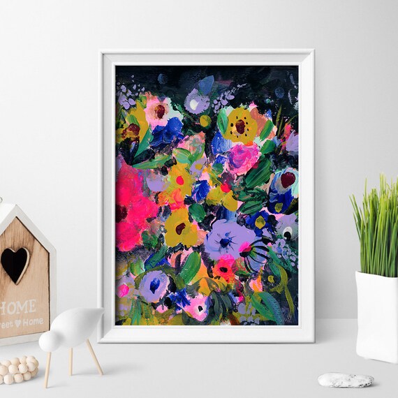 Spring Escape Art Mixed Media Flower Illustration Modern - Etsy