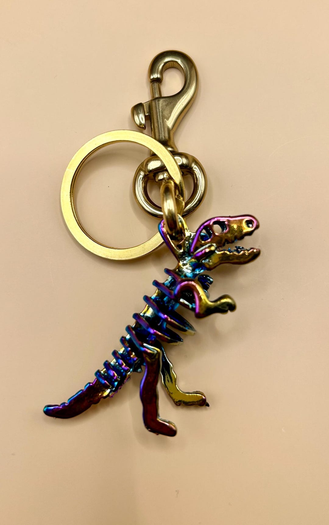 Upcycled Rainbow T Rex Dinosaur Bag Charm. Wallet, Bracelet Charm ...