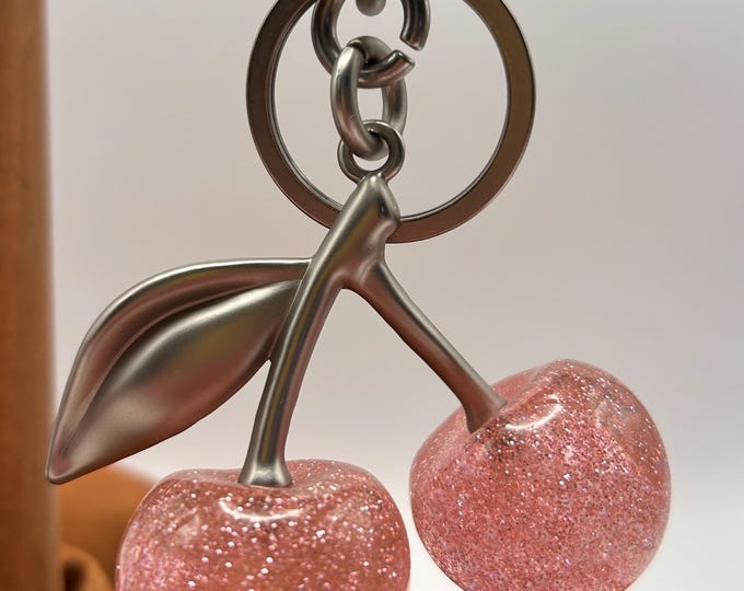 Glitter Cherry Charm Keychain- Pink Cherries & Silver Purse Charm ...