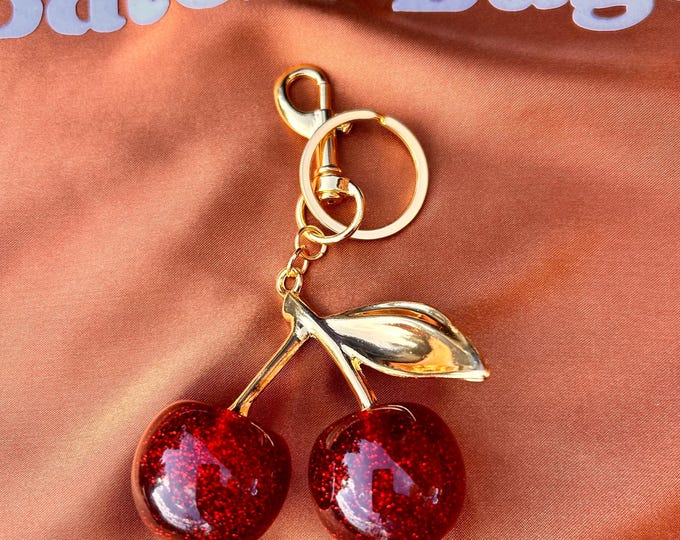 Y2K Cherry Bag Charm Keychain- Red Cherries & Gold Purse Charm, Double ...