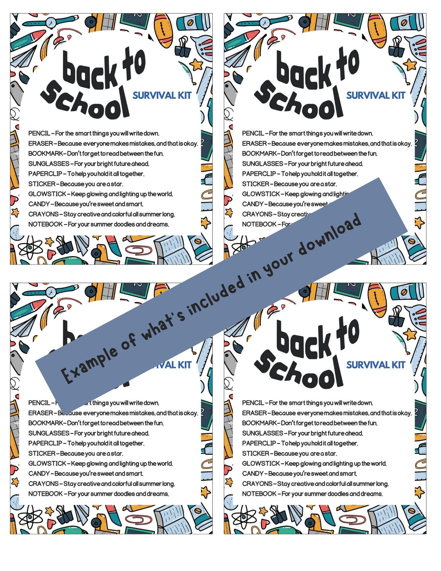 Back to School Survival Kit Tag - Printable Gift Tag for Students From ...