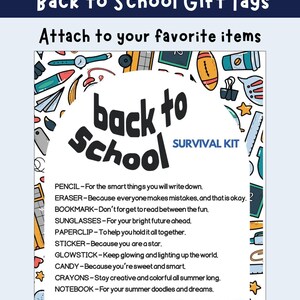 Back to School Survival Kit Tag - Printable Gift Tag for Students From ...