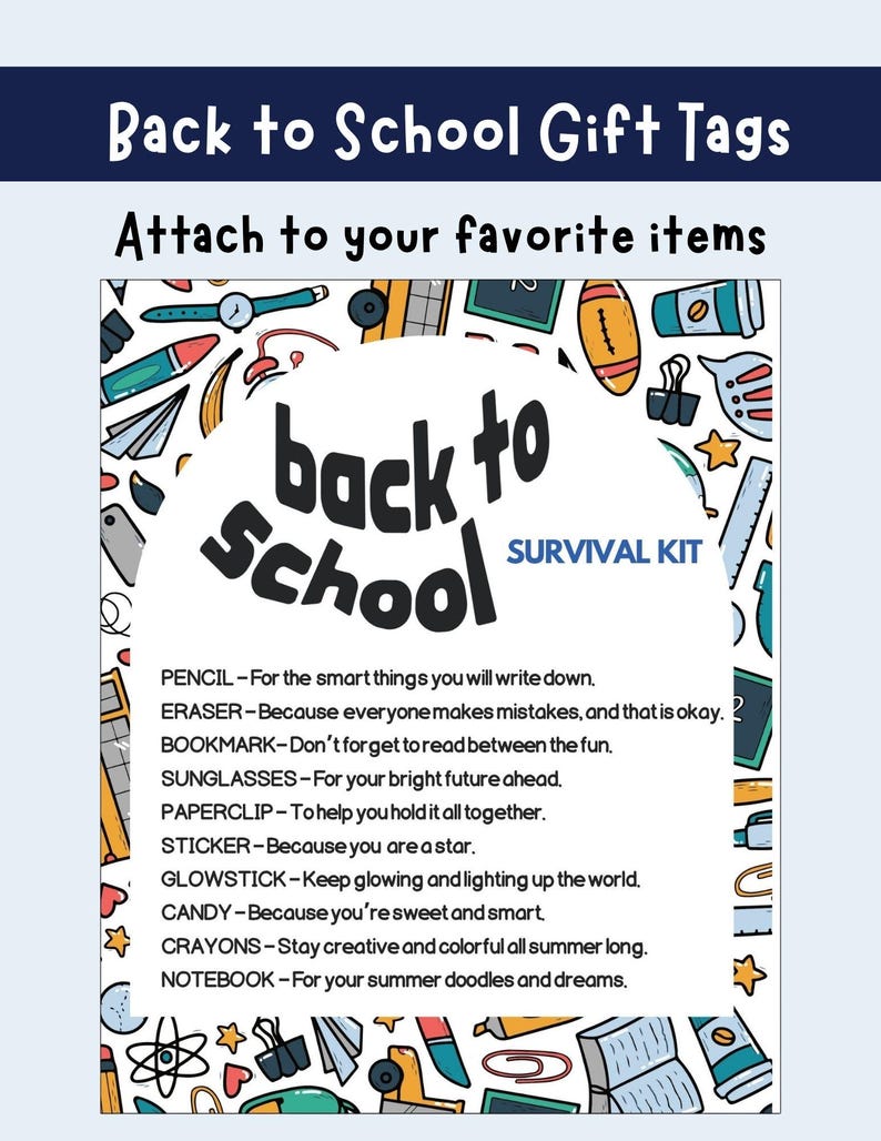Back to School Survival Kit Tag - Printable Gift Tag for Students From ...