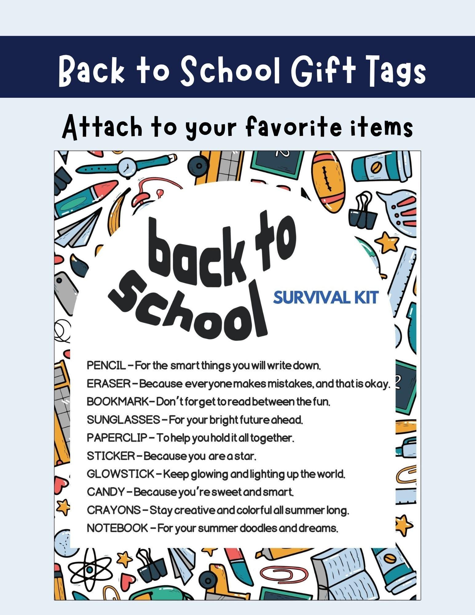 Back to School Survival Kit Tag - Printable Gift Tag for Students From ...