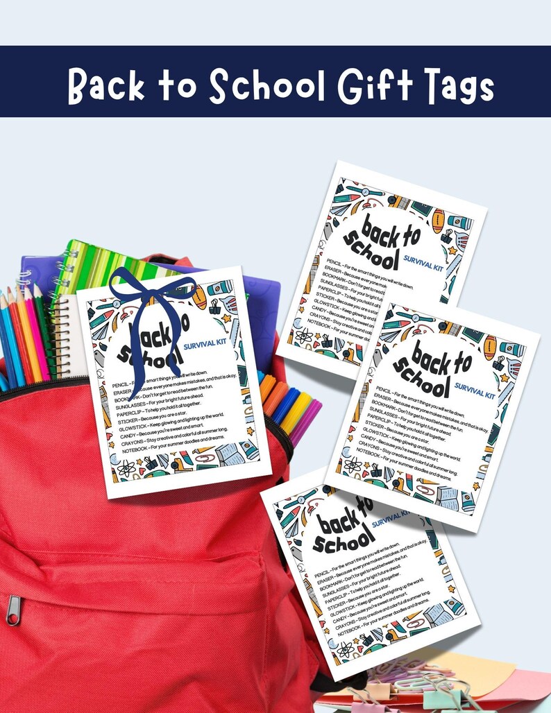 Back to School Survival Kit Tag - Printable Gift Tag for Students From ...