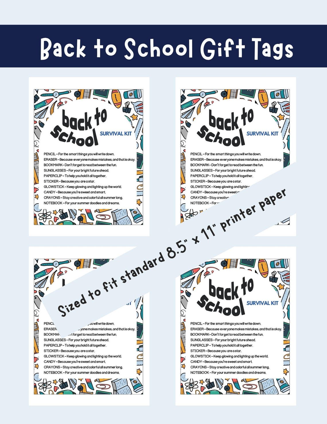 Back to School Survival Kit Tag - Printable Gift Tag for Students From ...