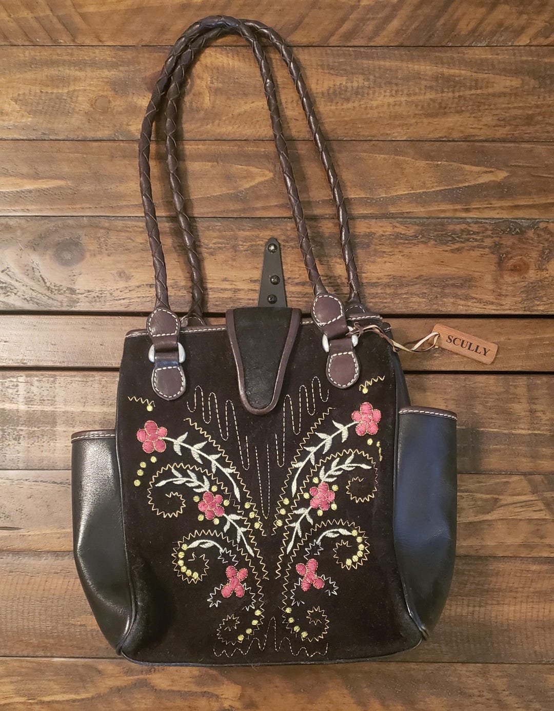 Scully Vintage Dark Brown & Black Leather Shoulder Bag - Etsy