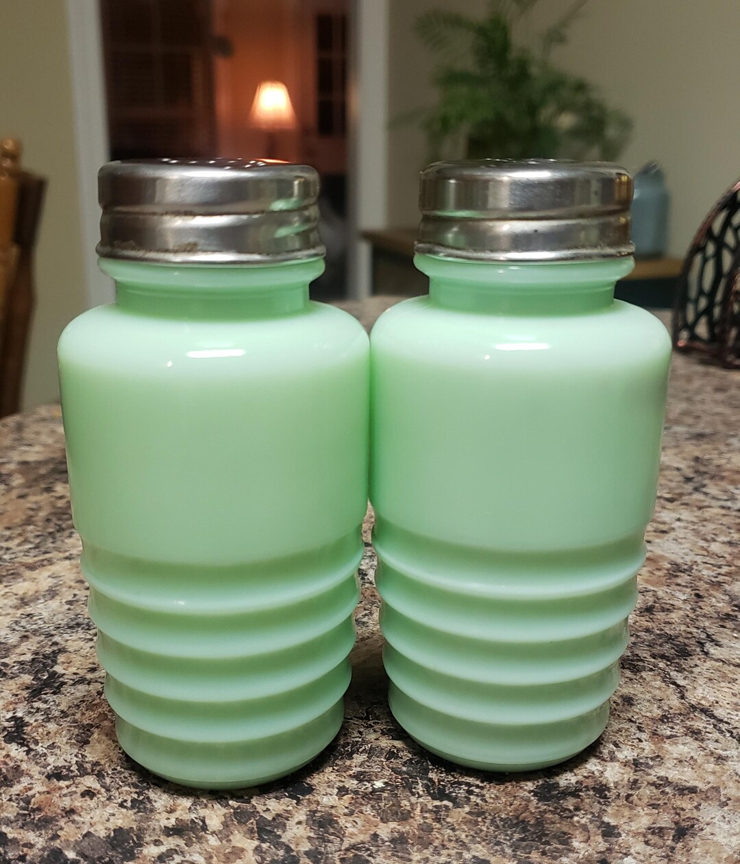 Jadeite Depression Style Glass Salt & Pepper Shakers - Etsy