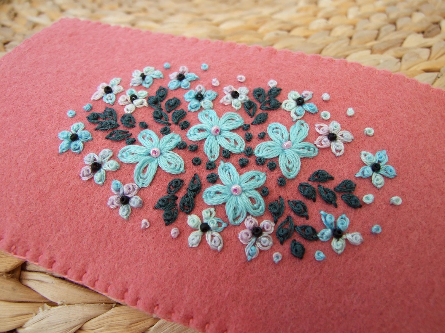 Hand Embroidered Pink Felt Glasses Case | Etsy