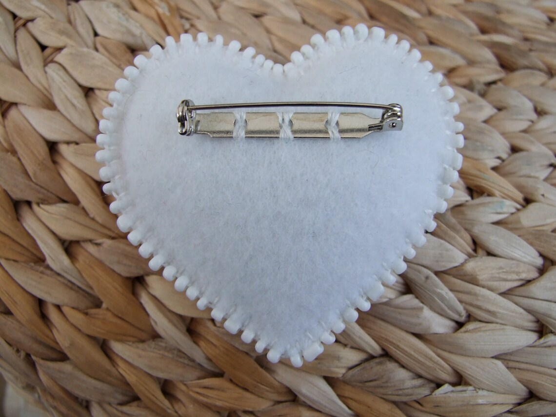 White Felt Heart Pin with Pink Flowers and Buds | Etsy