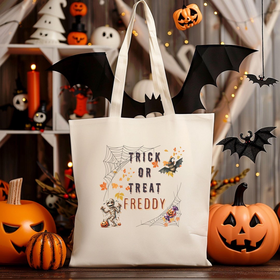 Custom Halloween Candy Tote Bag Trick or Treat Add Personalised Name ...