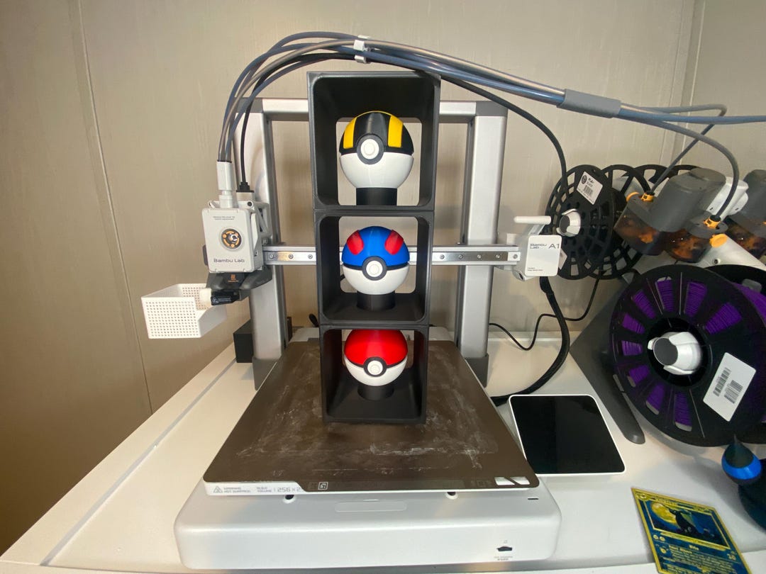 3D Printed Pokeball Stand set of 3 pokeballs Included - Etsy