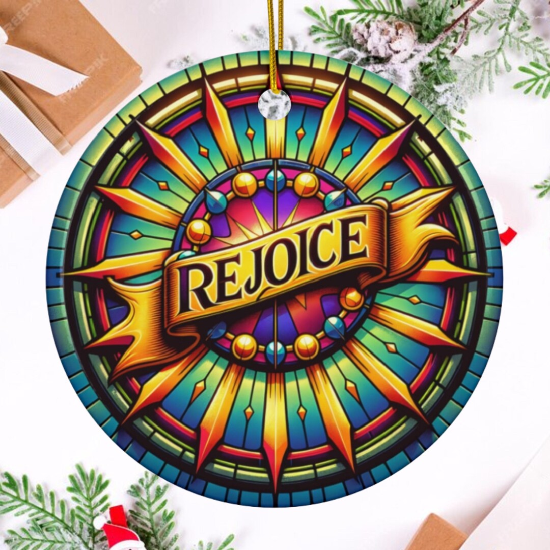 Rejoice Christmas Ornament | Stained Glass Look | Ceramic Ornament - Etsy