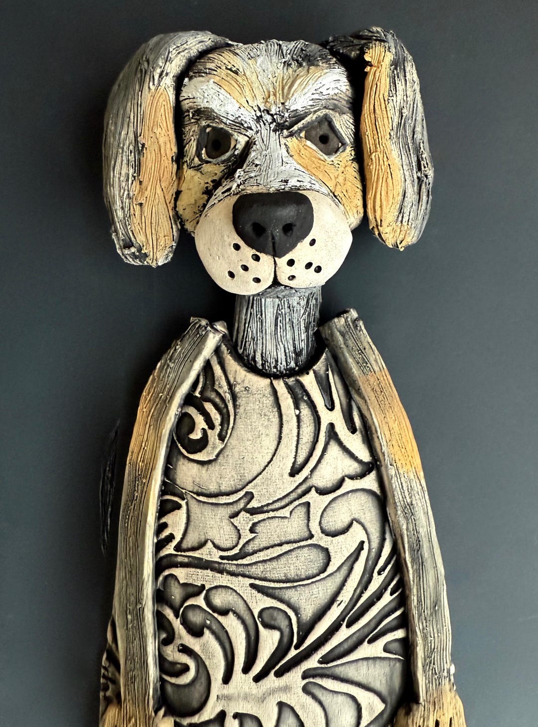 Handmade Clay Dog Wall Sculpture: Rustic Ceramic Puppy Art, Clay Dog ...