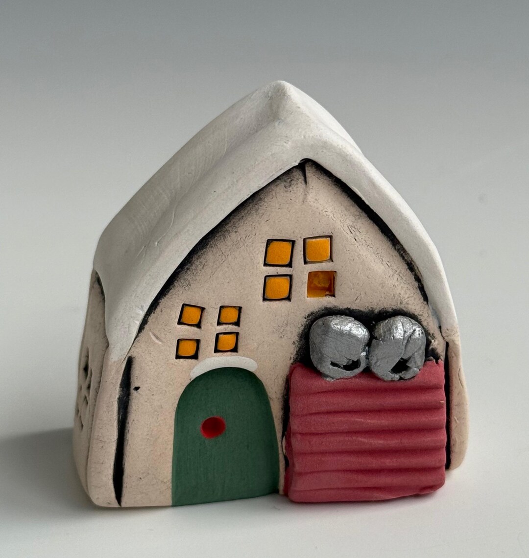 Handbuilt Ceramic House Sculpture: Tiny House With Present, Small ...