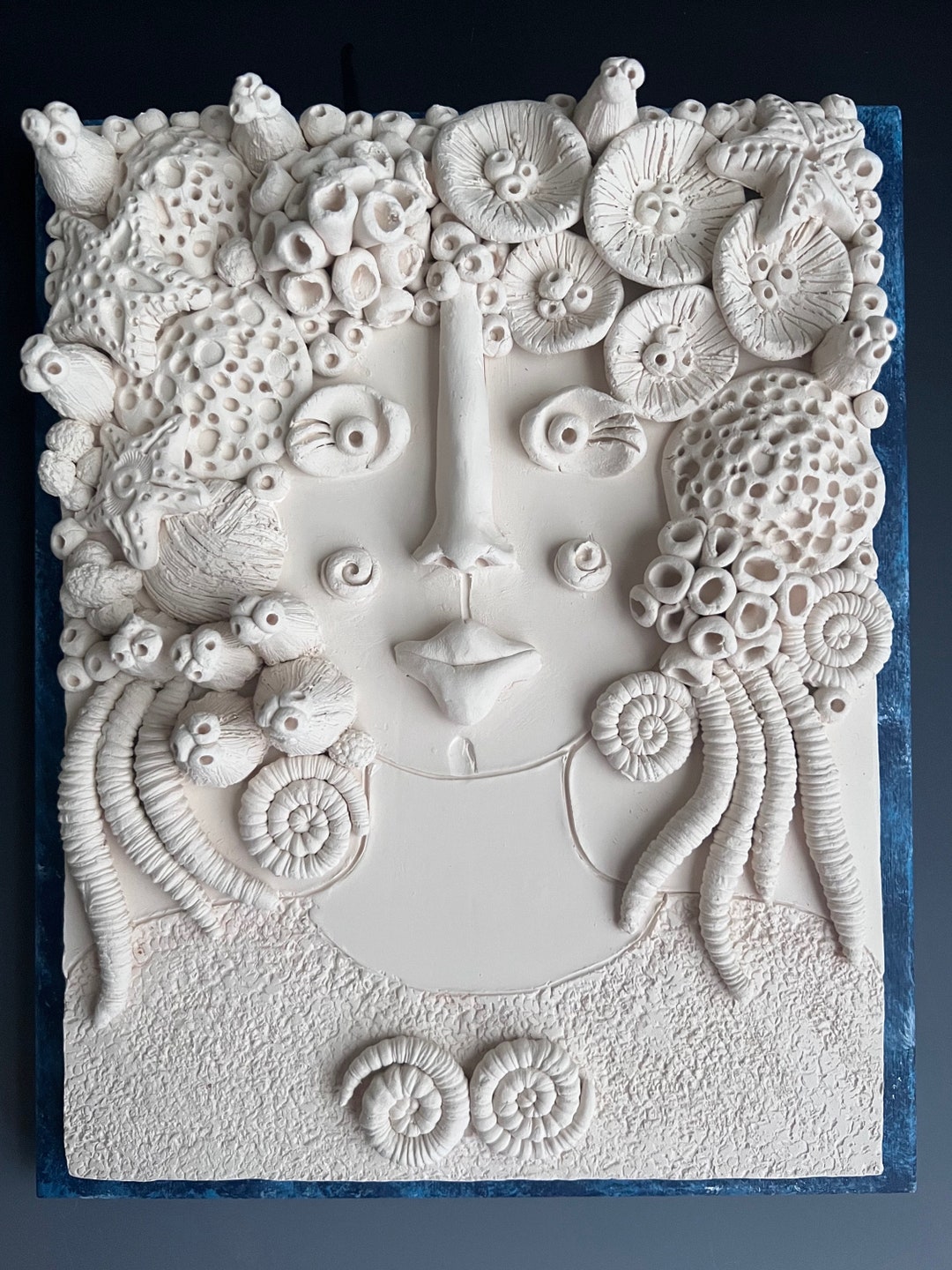 Female Clay Wall Plaque: Barnacle Sculpture on Wood - Etsy