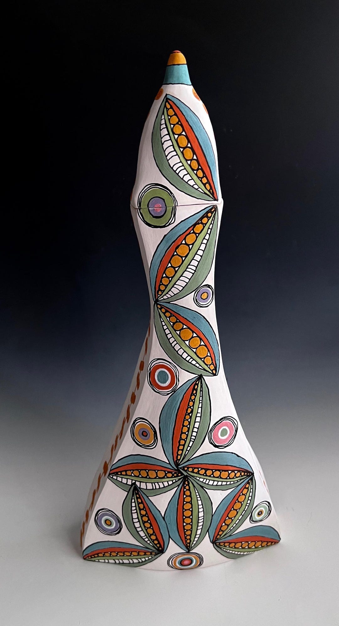 Hand-painted Clay Vessel With Lid: Tall Ceramic Art - Etsy