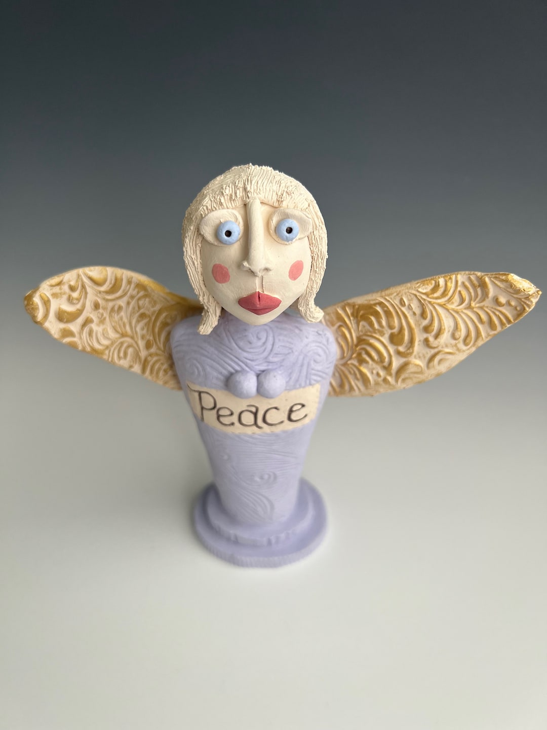 Handmade Clay Angel Statue: Purple Gown, Gold Wings, "peace" Bodice - Etsy