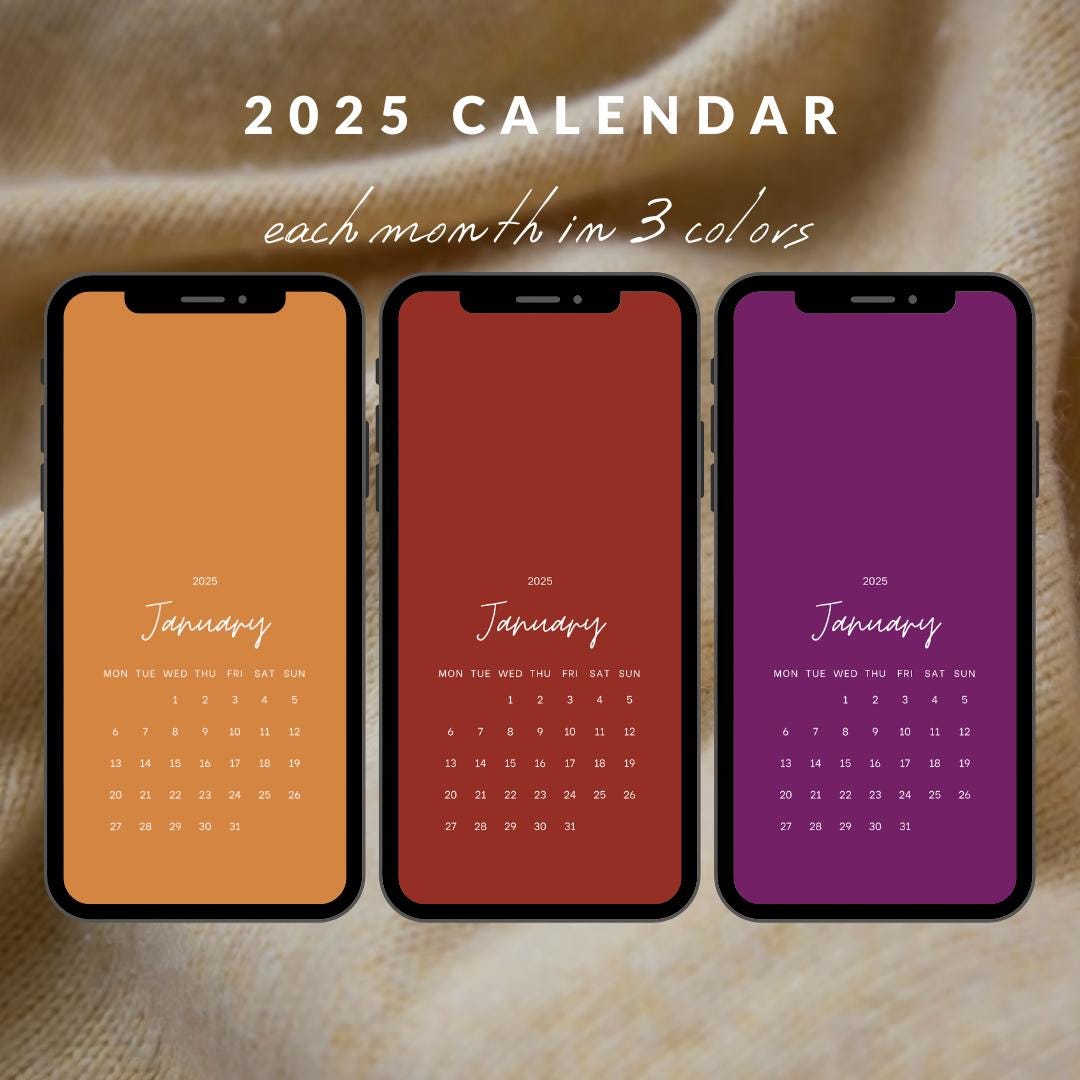 2025 Yearly Calendar for Phone - Minimalist Aesthetic Dark Warm Color ...