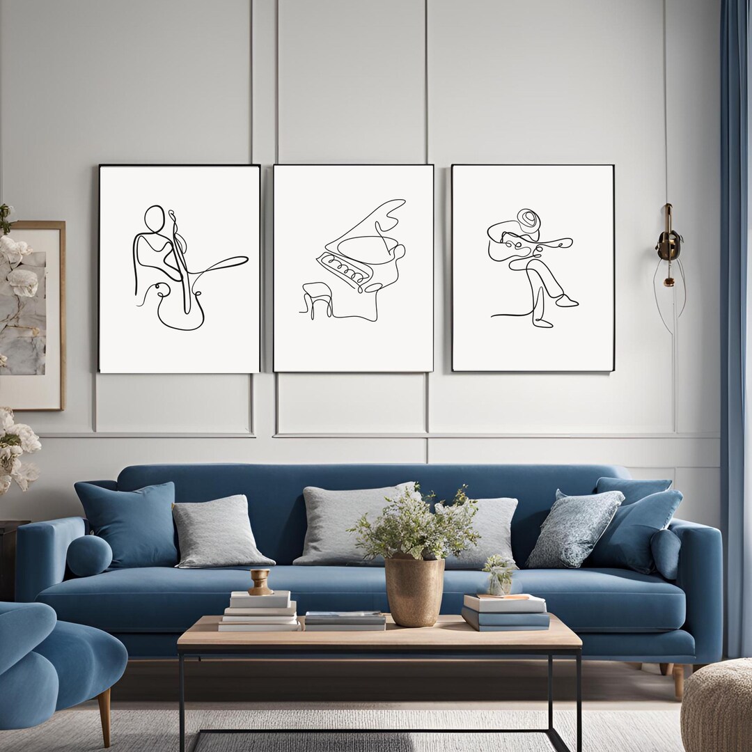 Printable Line Poster One Line Triptych Music Minimalist Jazz Poster ...