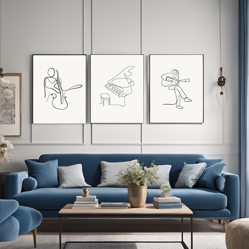 Printable Line Poster One Line Triptych Music Minimalist Jazz Poster ...