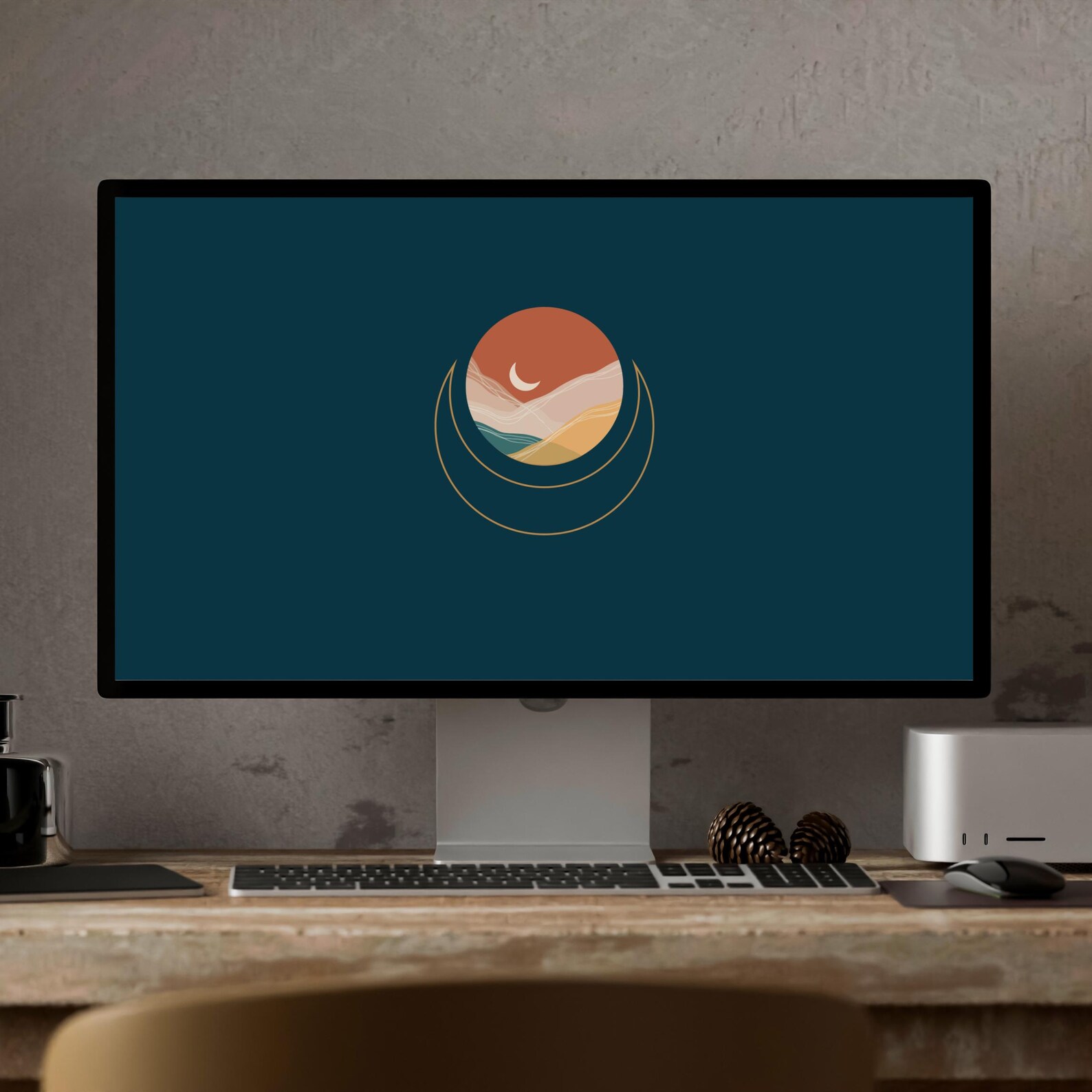 Boho Laptop Background - Dark Blue Moon Aesthetic Desktop Wallpaper ...