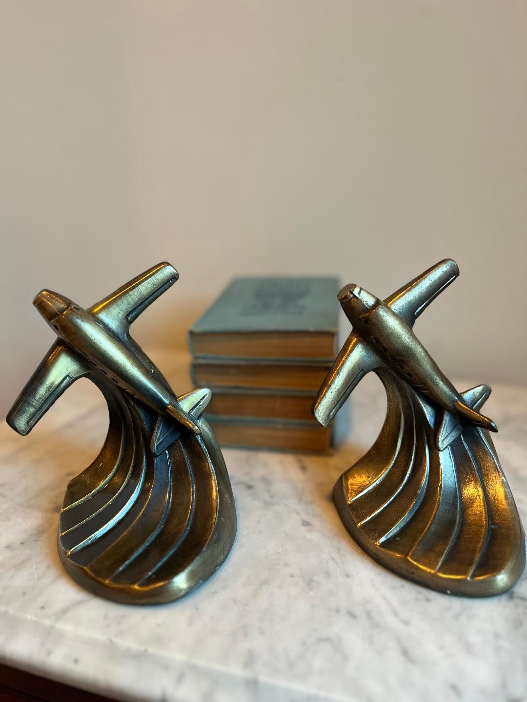 Vintage Set of 2 Art Deco Metal Airplane Bookends. Sarsaparilla 1984 ...