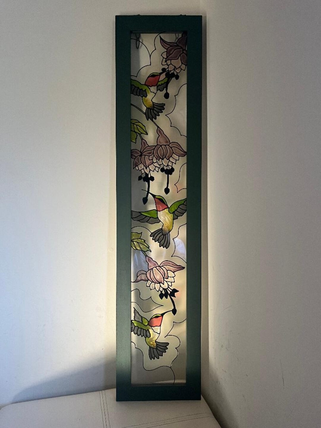 Vintage Stained Glass Window Panel. Wooden Frame. Birds Botanical ...