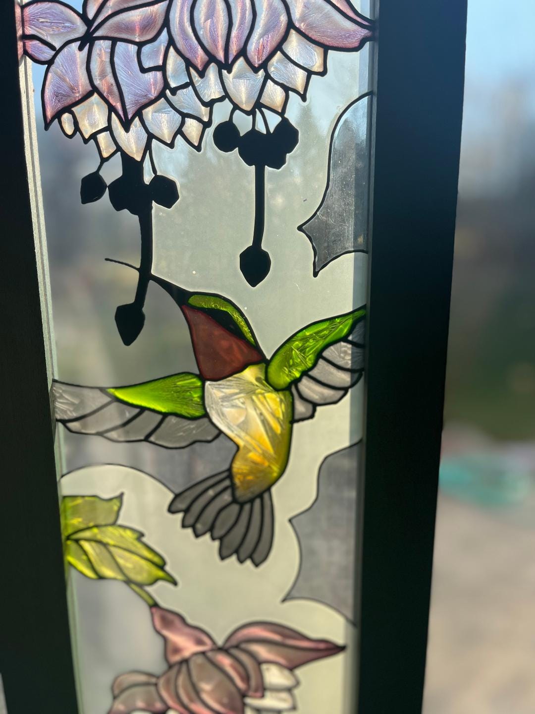 Vintage Stained Glass Window Panel. Wooden Frame. Birds Botanical ...