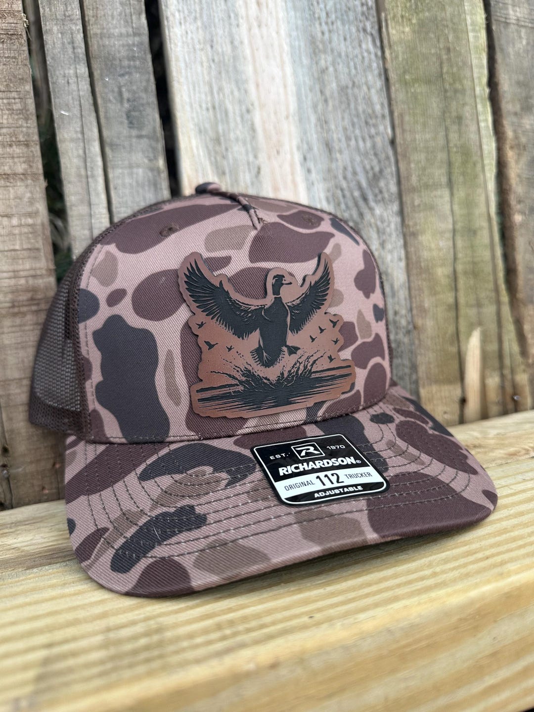 Old School Duck Camo Trucker Hat With Leather Mallard Patch - Etsy