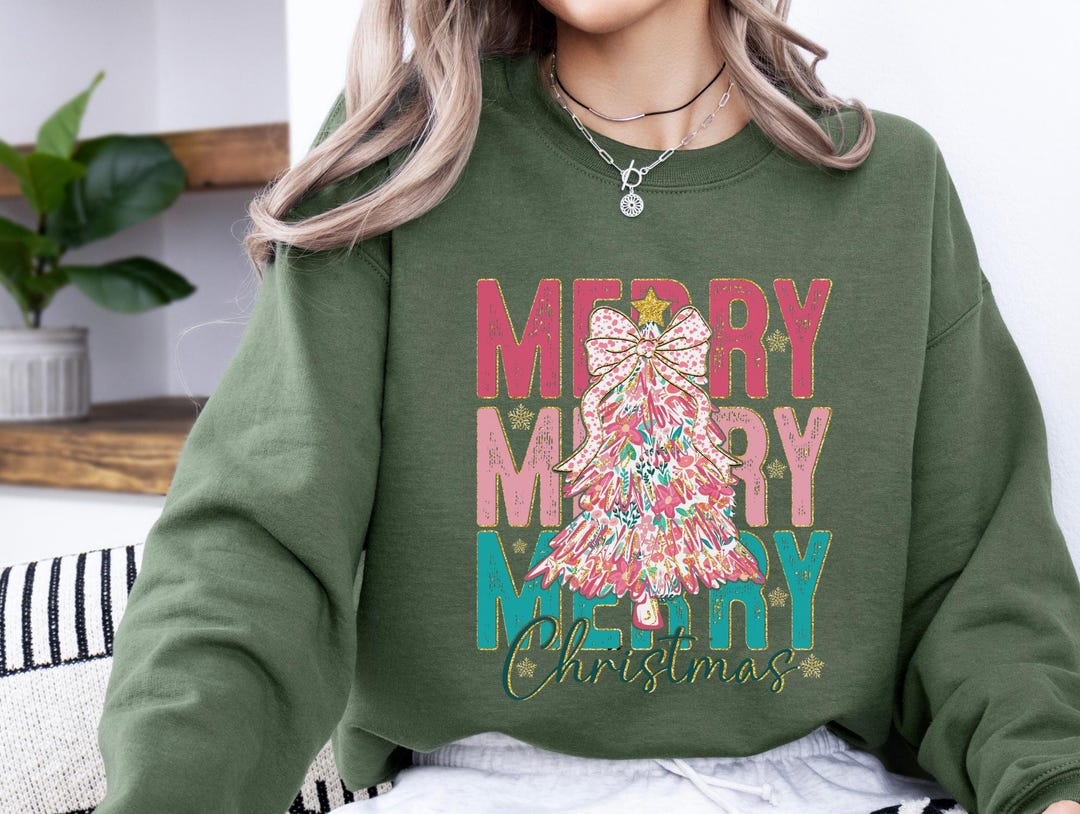 Merry Merry Merry Christmas Tree Sweatshirt Merry Merry Holiday Outfit ...