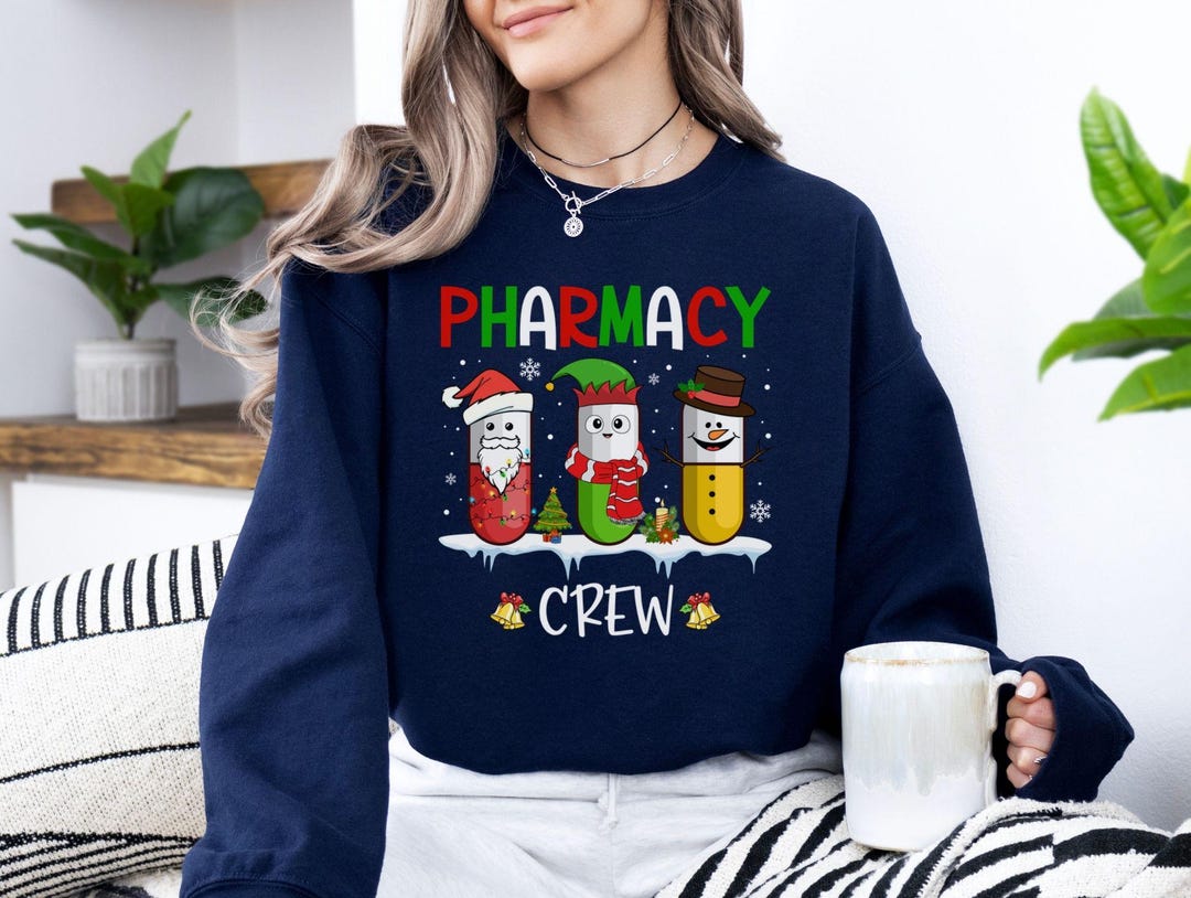 Pharmacy Crew Christmas Pullover Funny Pharmacist Pills Sweater Festive ...