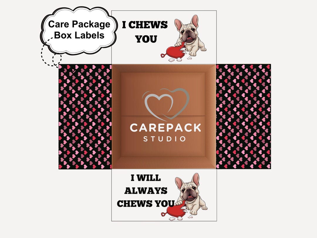 Frenchie Dog Care Package Instant Printable Label Animal Lover Gift Box ...