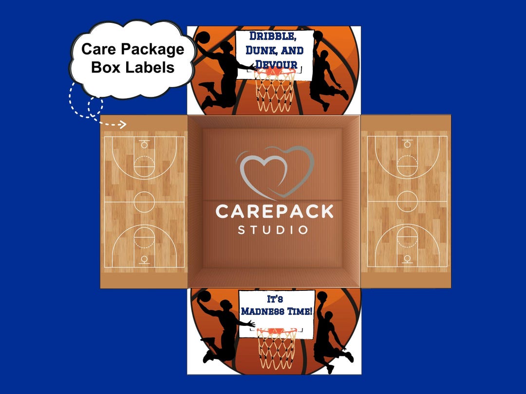 College Sport Care Package Labels Printable Basketball Finals Box Flaps ...