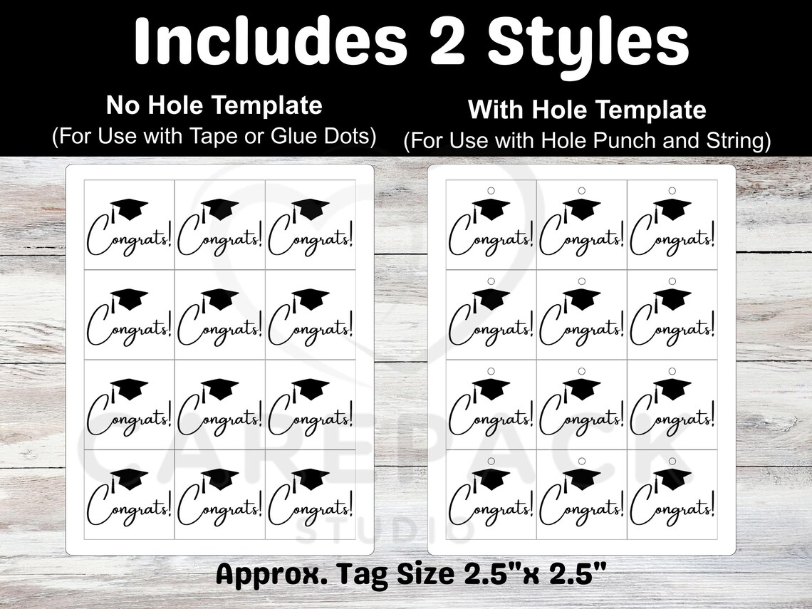 Minimalist Graduation Gift Tags, Printable Congrats Black Grad Square ...