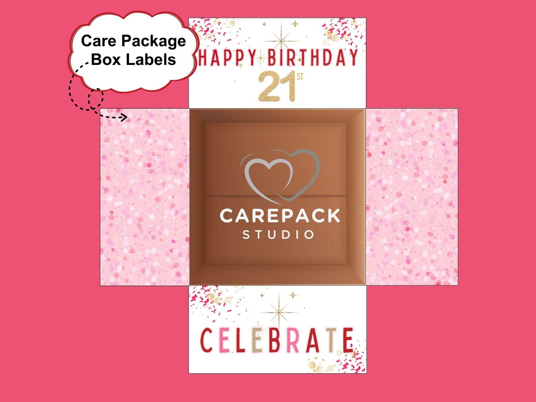 21st Birthday Care Package Label Printable Happy Birthday Box Flap ...
