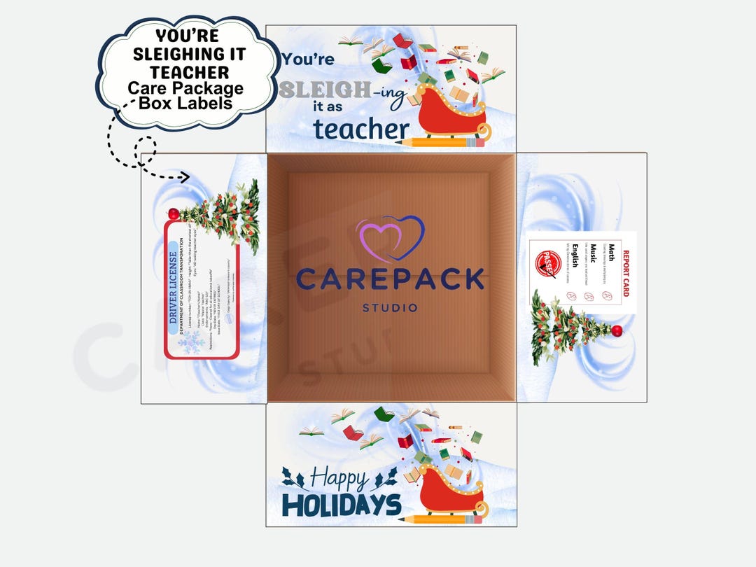 Teacher Care Package Labels Printable Box Flaps Teacher Care Package ...