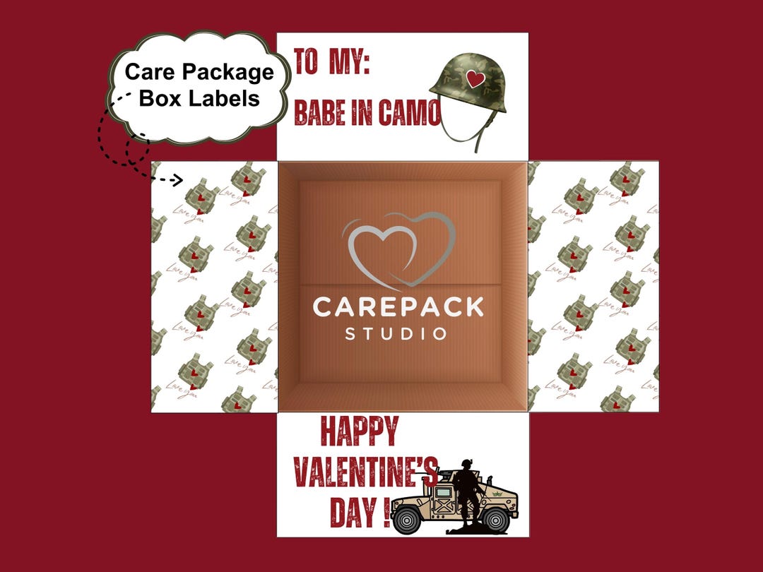 Valentines Day Care Package Box Labels Unique Military Gift Box Decor ...