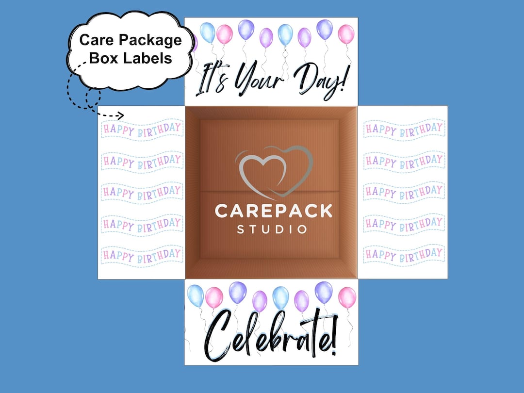 Celebrate Care Package Label Printable Box Flap Happy Birthday Tag ...